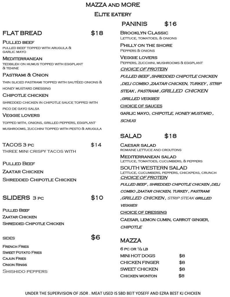 ALLENHURST MENUS – Mazza and More